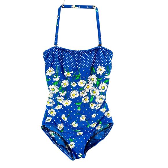 Talbots | Swim | Vintage Talbots One Piece Swimsuit 2 Blue Daisy Polka ...